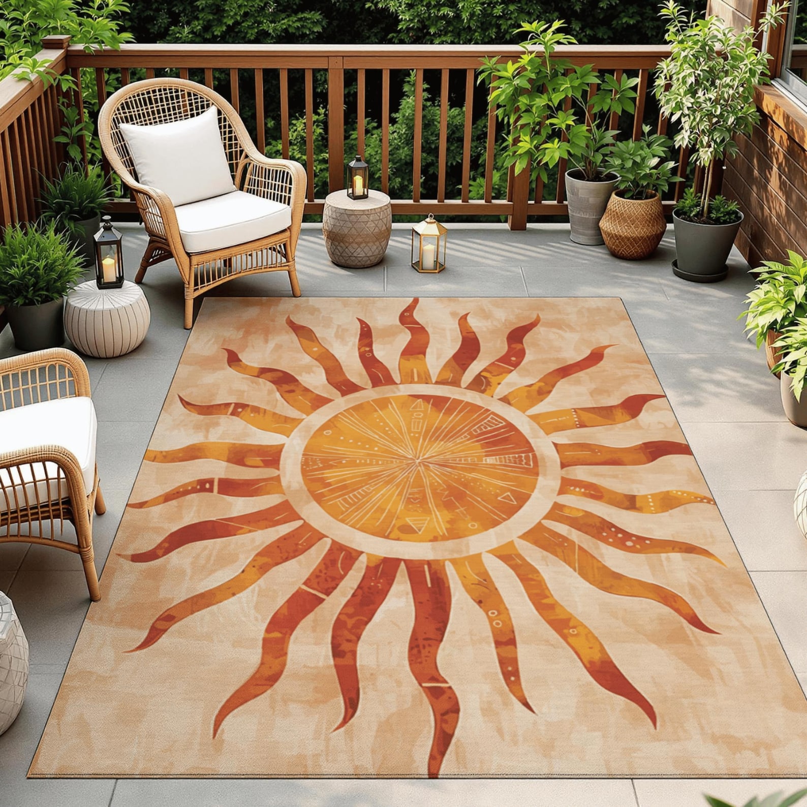 Boho Sun Outdoor Rug, Bohemian Patio Rug, Celestial Sun Area Rug, Boho ...