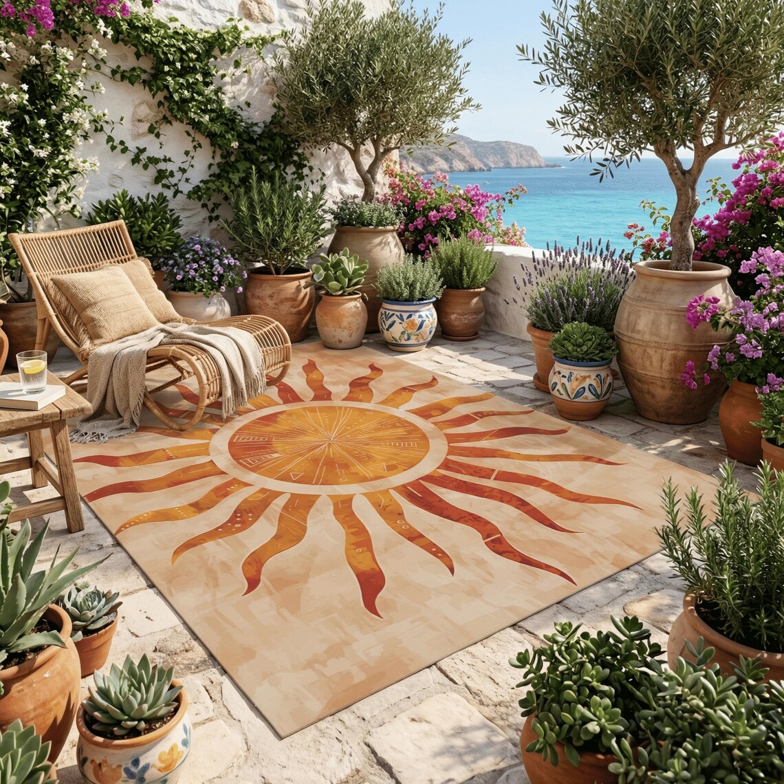 Boho Sun Outdoor Rug, Bohemian Patio Rug, Celestial Sun Area Rug, Boho ...