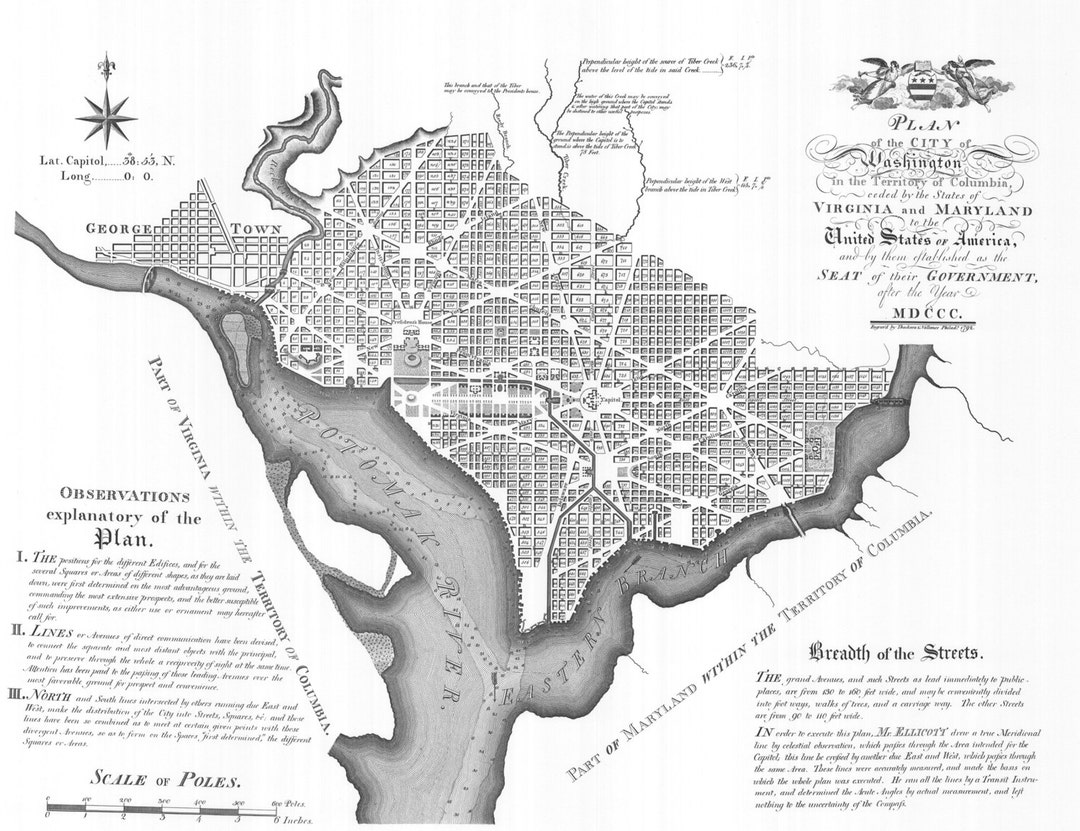 Map of Washington, DC in 1792 - Reproduction Antique Map of Washington ...