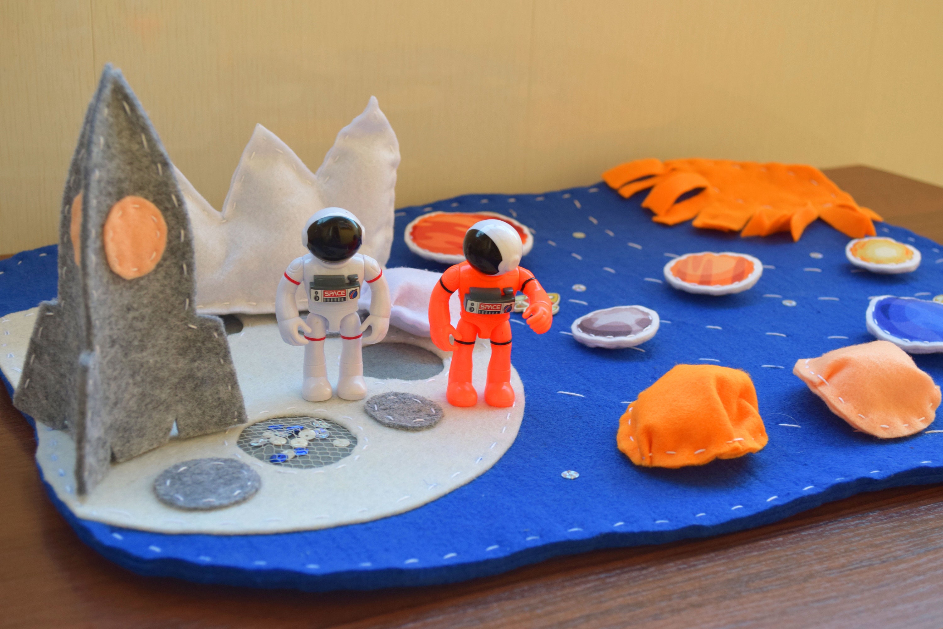 Space Felt Play Mat Small World Playscape Austronaut Rocket - Etsy