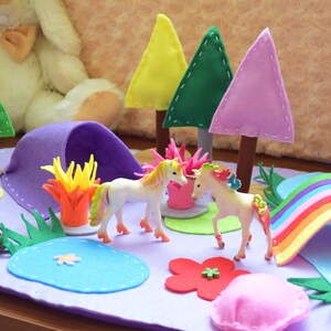 Unicorn Felt Play Mat Montessori Playscape Fairy Land Story Telling ...