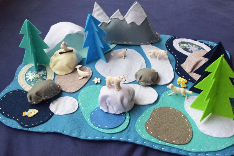 Arctic Play Mat Felt Small World Set Kids Gift Waldorf Play Set Pretend ...