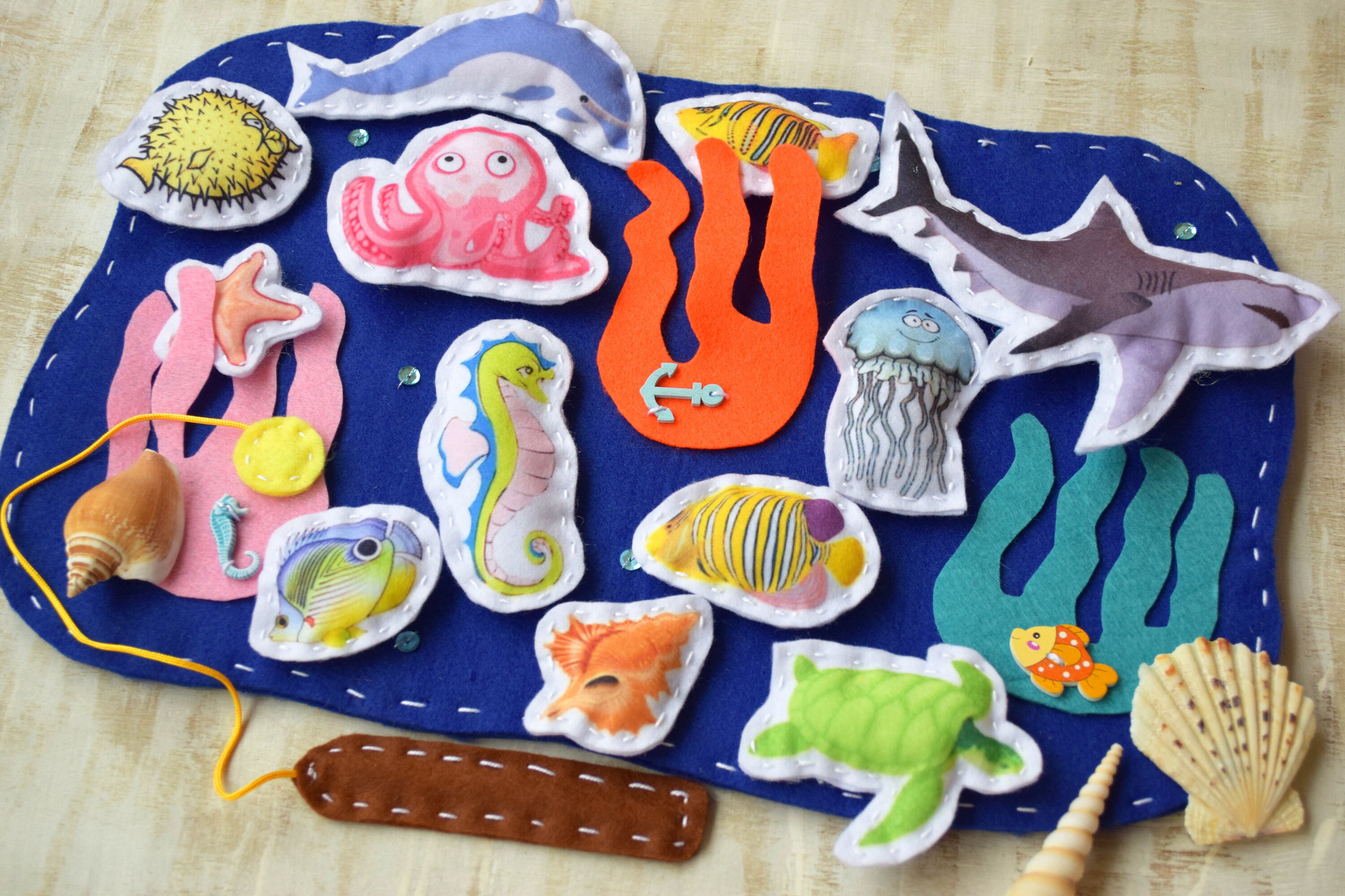 Fishing Game 3D Sensory Board Magnetic Play Mat Set Felt Sea Animals ...