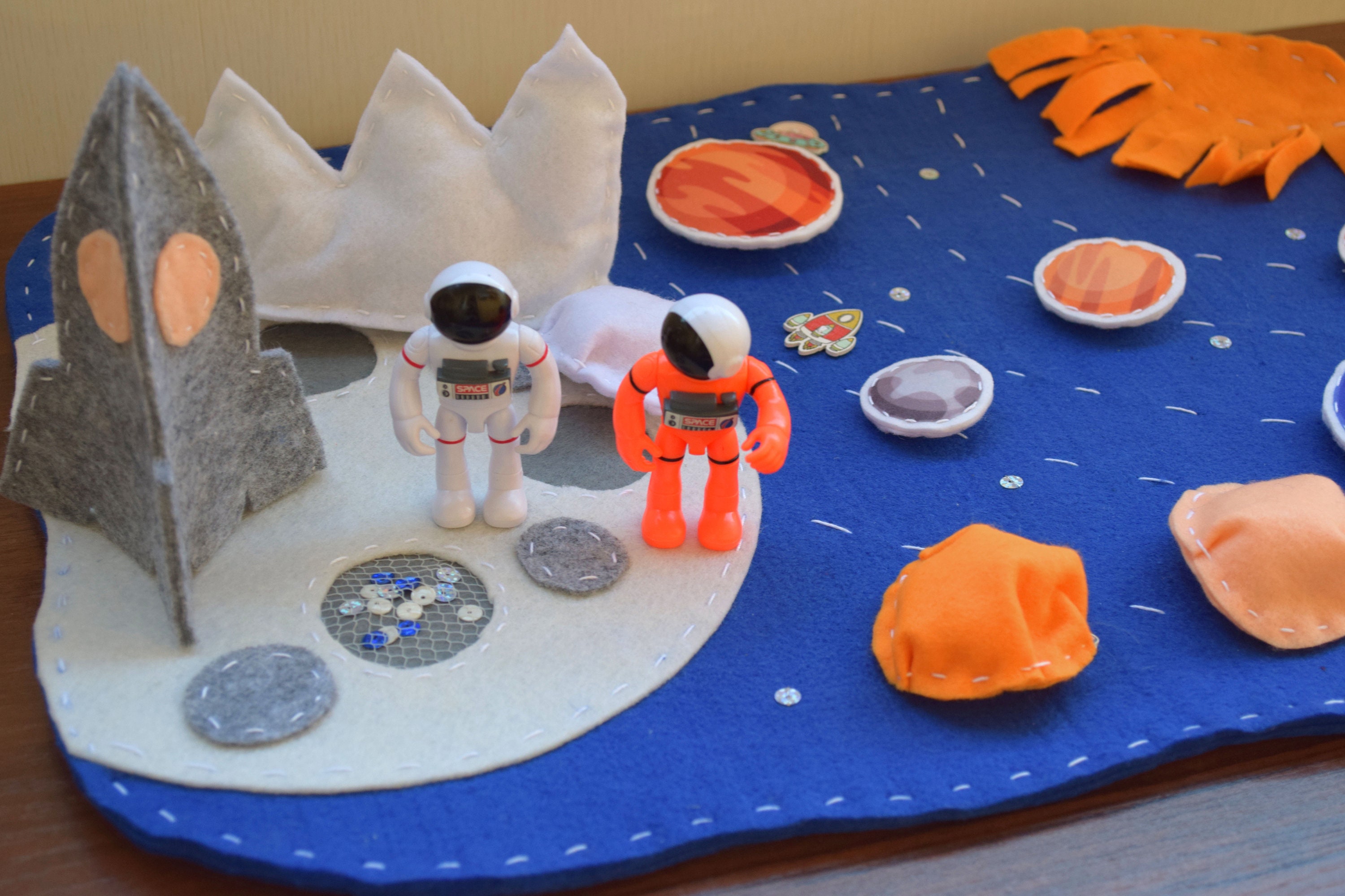 Space Felt Play Mat Small World Playscape Austronaut Rocket - Etsy
