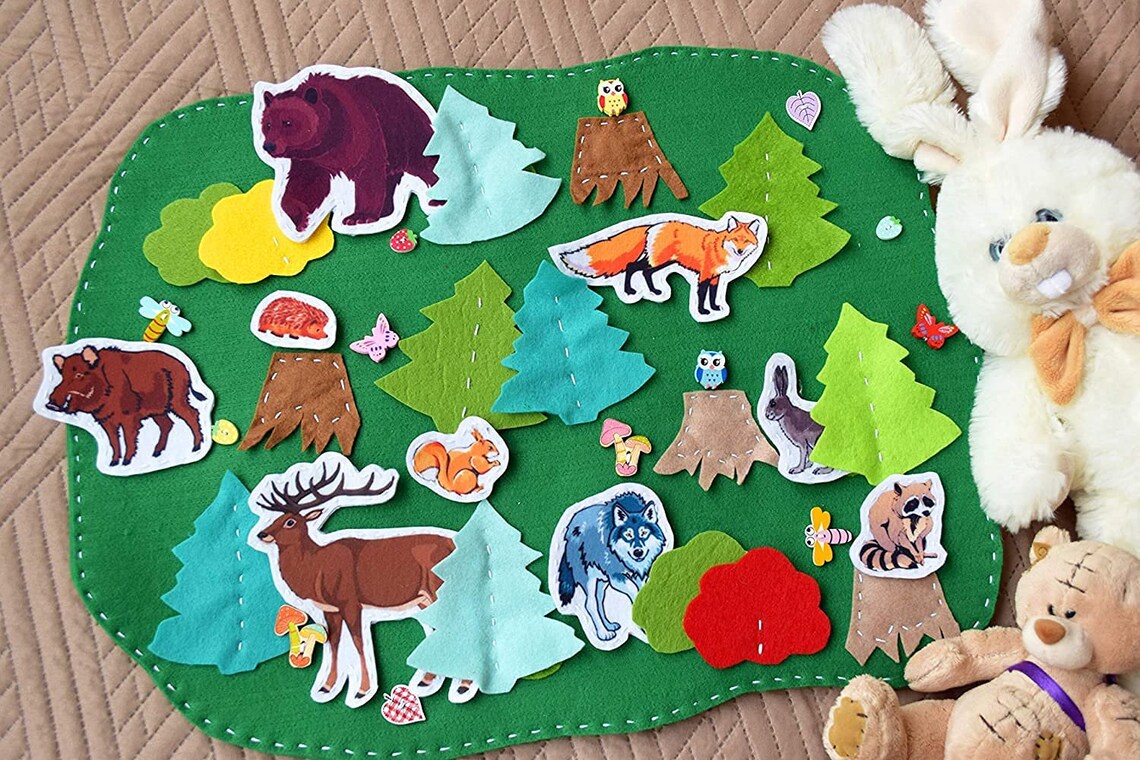 Wild Animal Play Mat Waldorf Inspired Pretend Play Felt Playscape ...