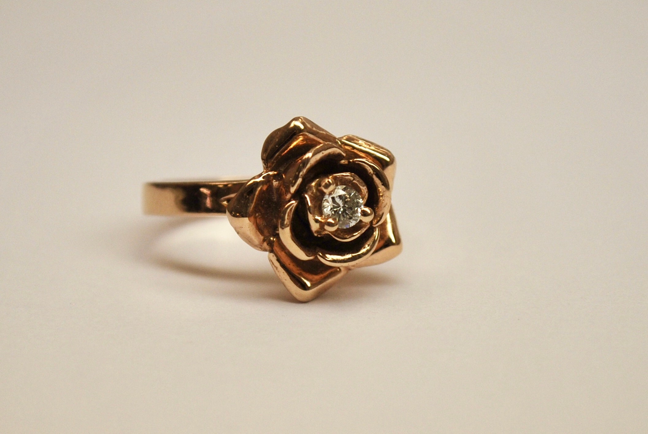 Rose Ring With a Diamond - Etsy