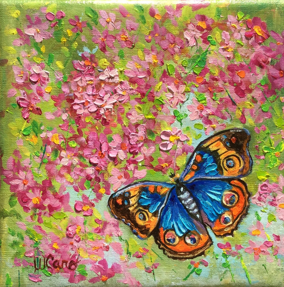 Blue Orange Butterfly: 6x6” Square Original Oil Painting on Canvas ...