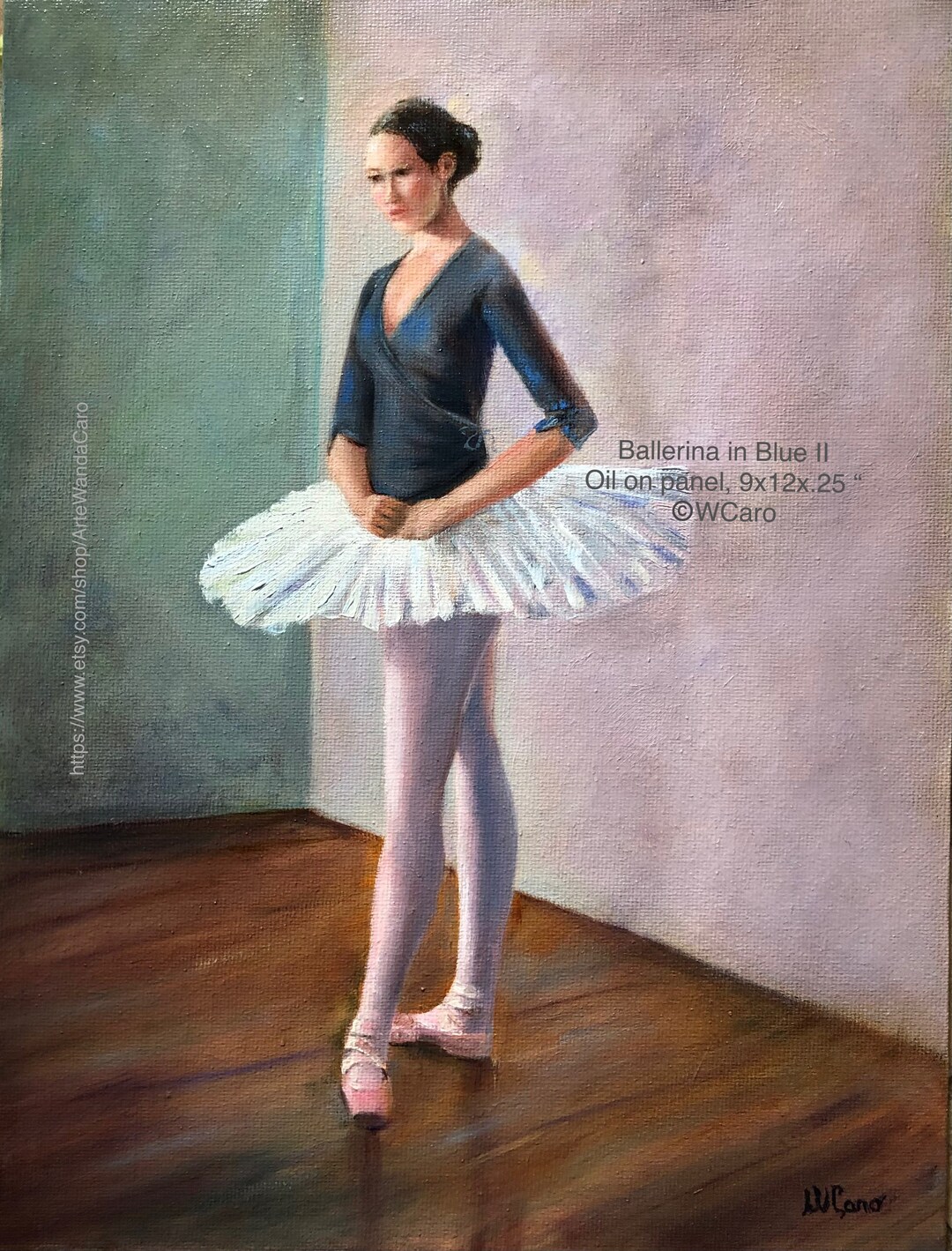 Ballerina Original Oil Painting , in Blue II, Pink Ballet Shoes, 12x9 ...