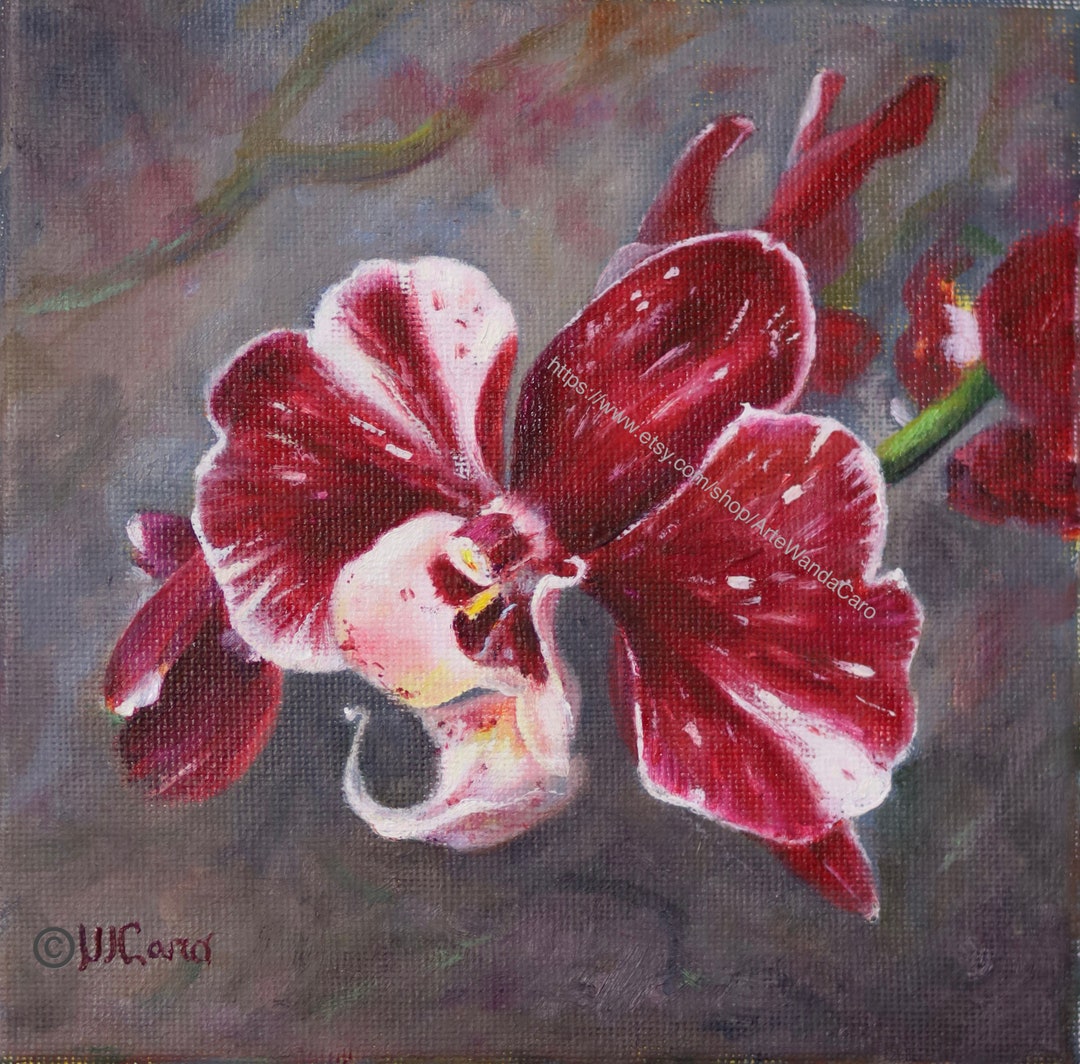 Mauve Orchid IX Oil Painting, 6x6 Original Square Wall Art ©wcaro - Etsy