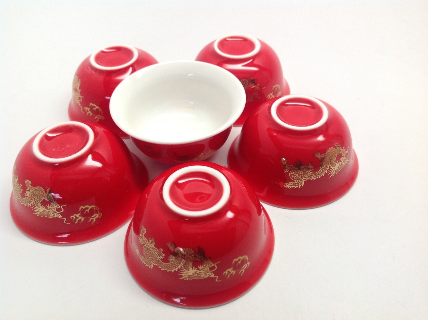 Chinese Tea Tasting Cups Red Dragon Beautiful Cups Mathcing | Etsy