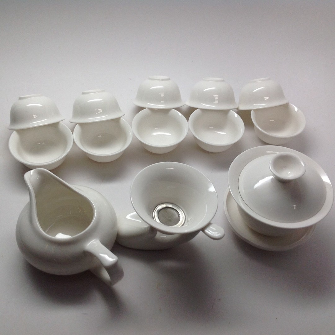 Gaiwan Plain White Tea Set 13pcs With Gift Box - Etsy