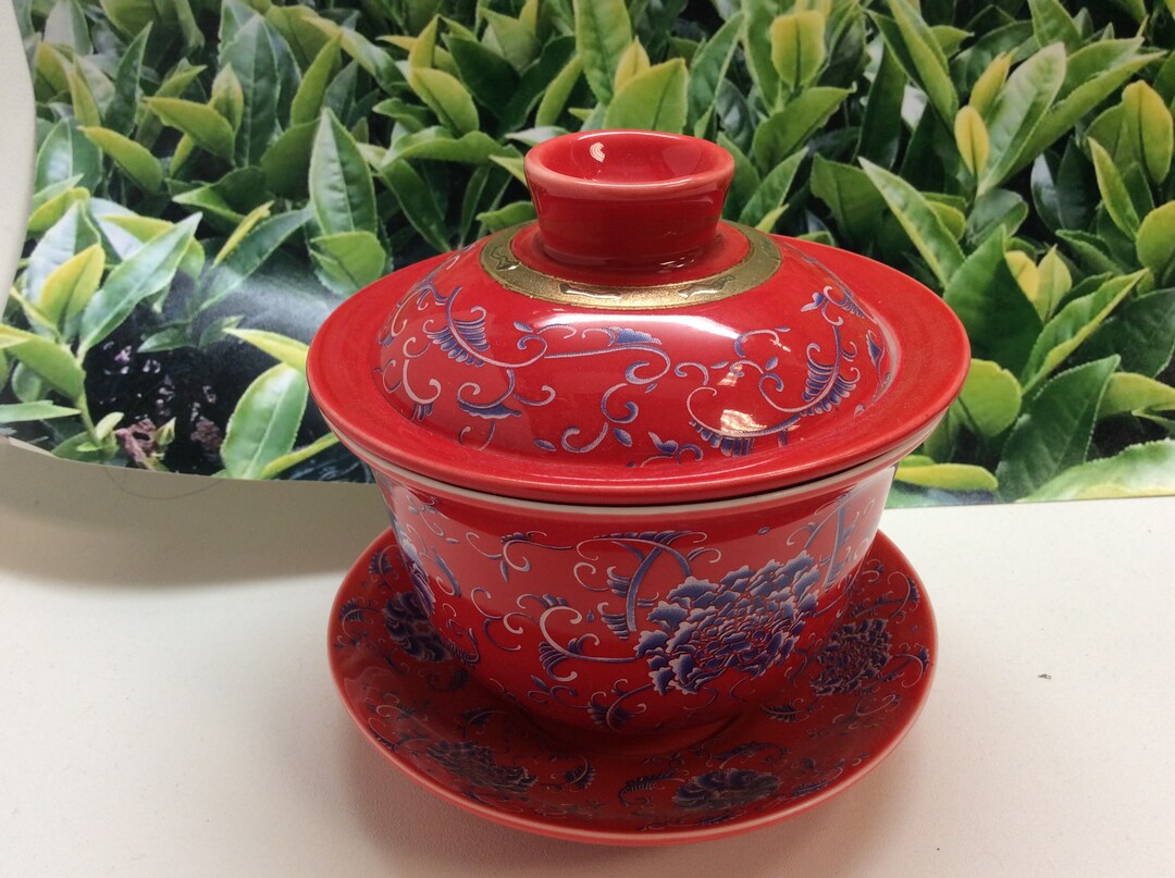 Red Golden Line Flower Gaiwan Beautiful on Sale Half Price Now, Limite ...