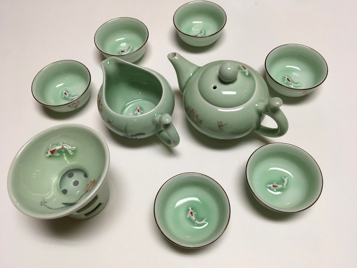 Lotus Flower Fish Tea Set With Gift Box TS55 403 - Etsy