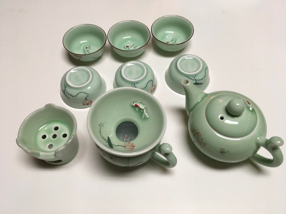 Lotus Flower Fish Tea Set With Gift Box TS55 403 - Etsy