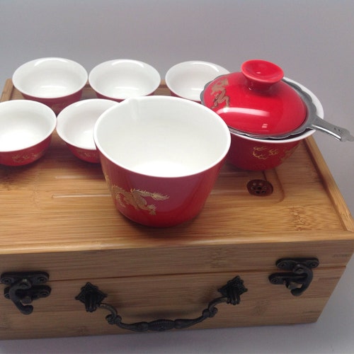 Red Dragon Tea Set With Medium Size Tea Tray - Etsy