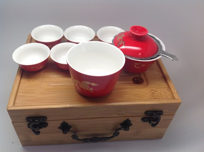 Travel Tea Set red Dragon gongfu Style Tea Setwith Bamboo - Etsy