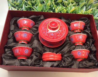 Red and White Tea Set - Etsy