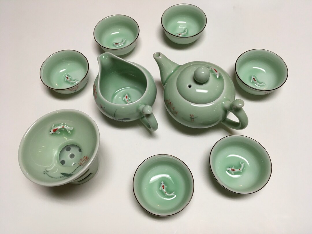 Lotus Flower Fish Tea Set With Gift Box #TS55 403 - Etsy