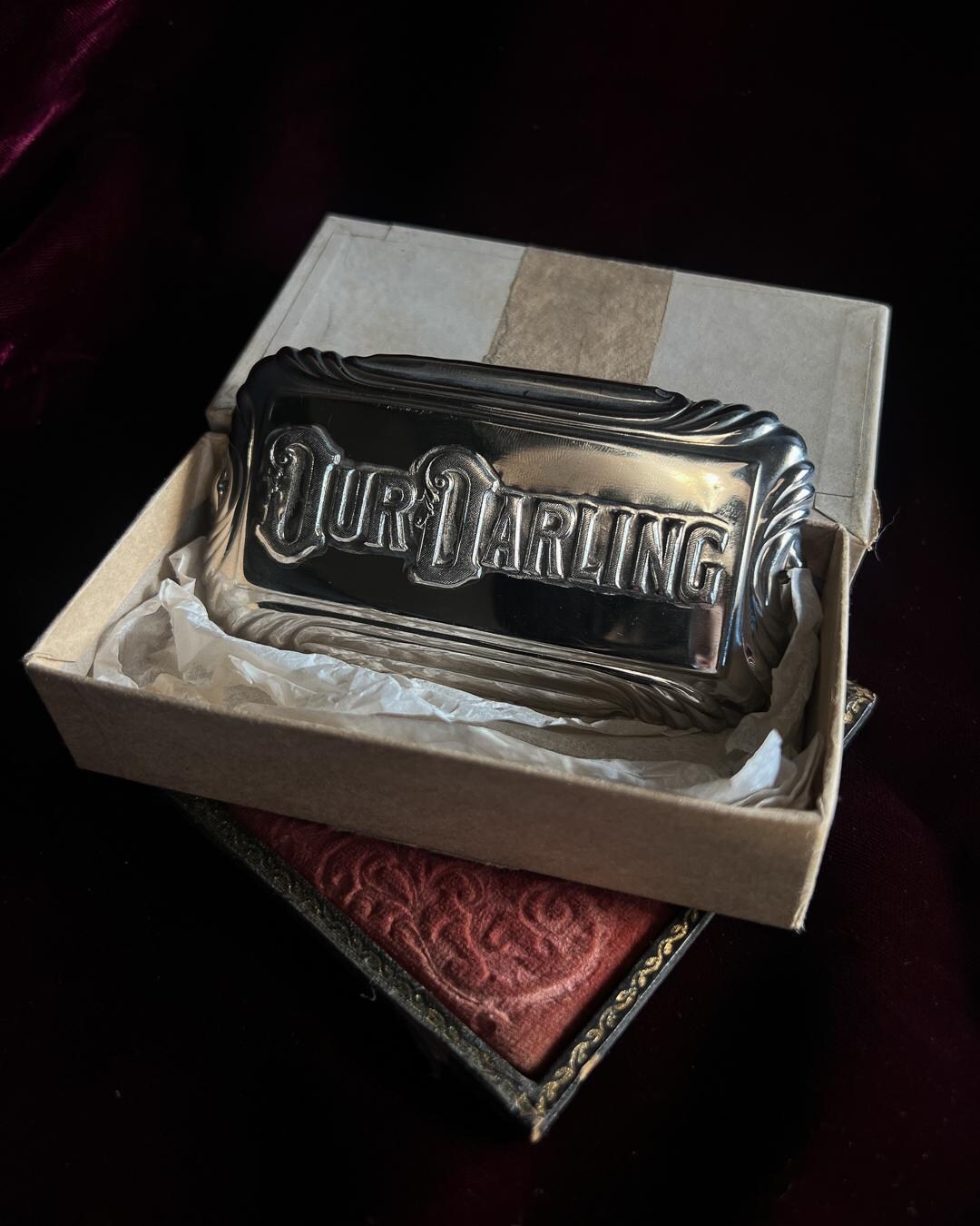 Victorian Our Darling Casket Plaque W/box, Shiny Coffin Plate, Memento ...