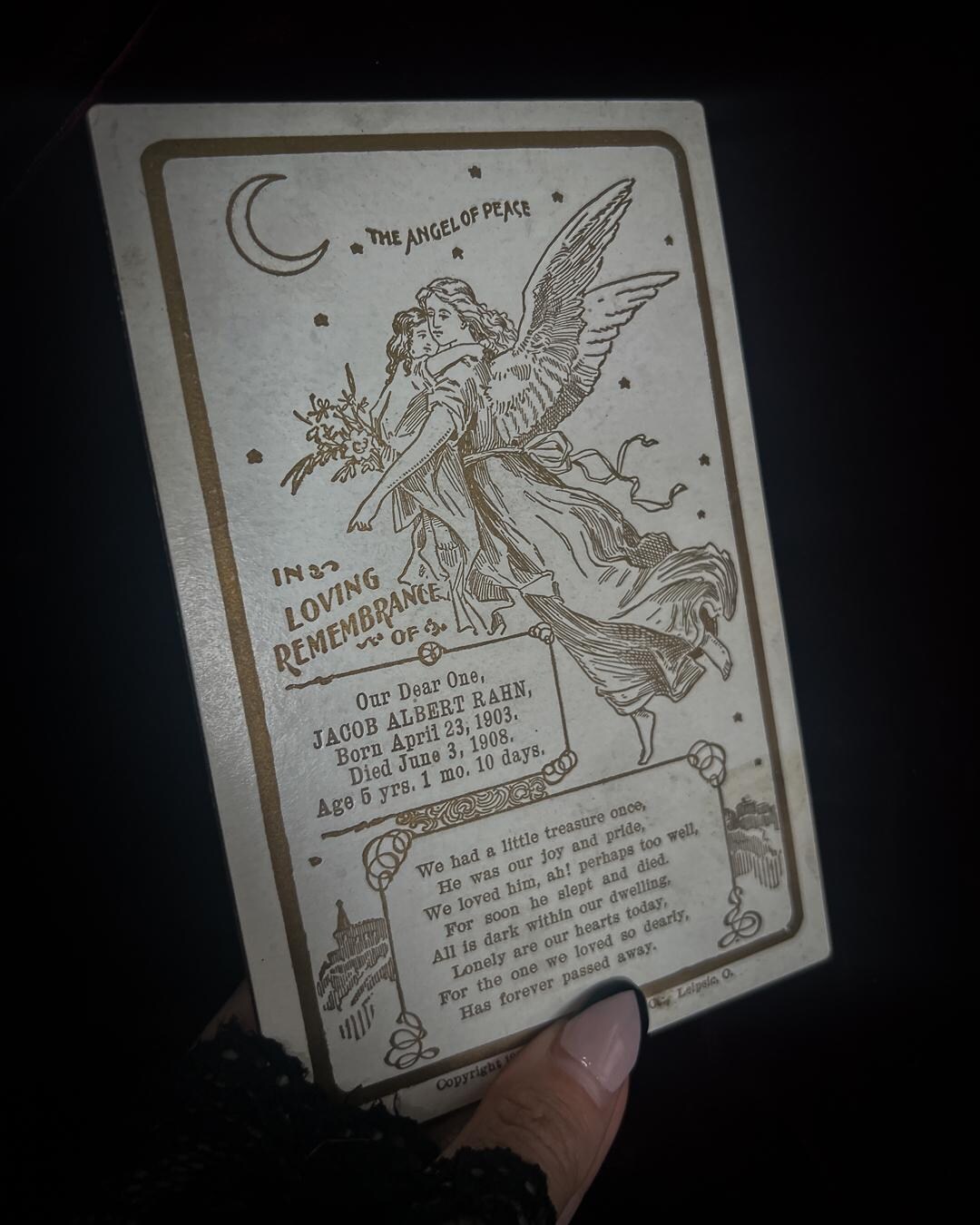 Victorian Funeral Card, White & Gold, Jacob Albert Rahn, in Loving ...