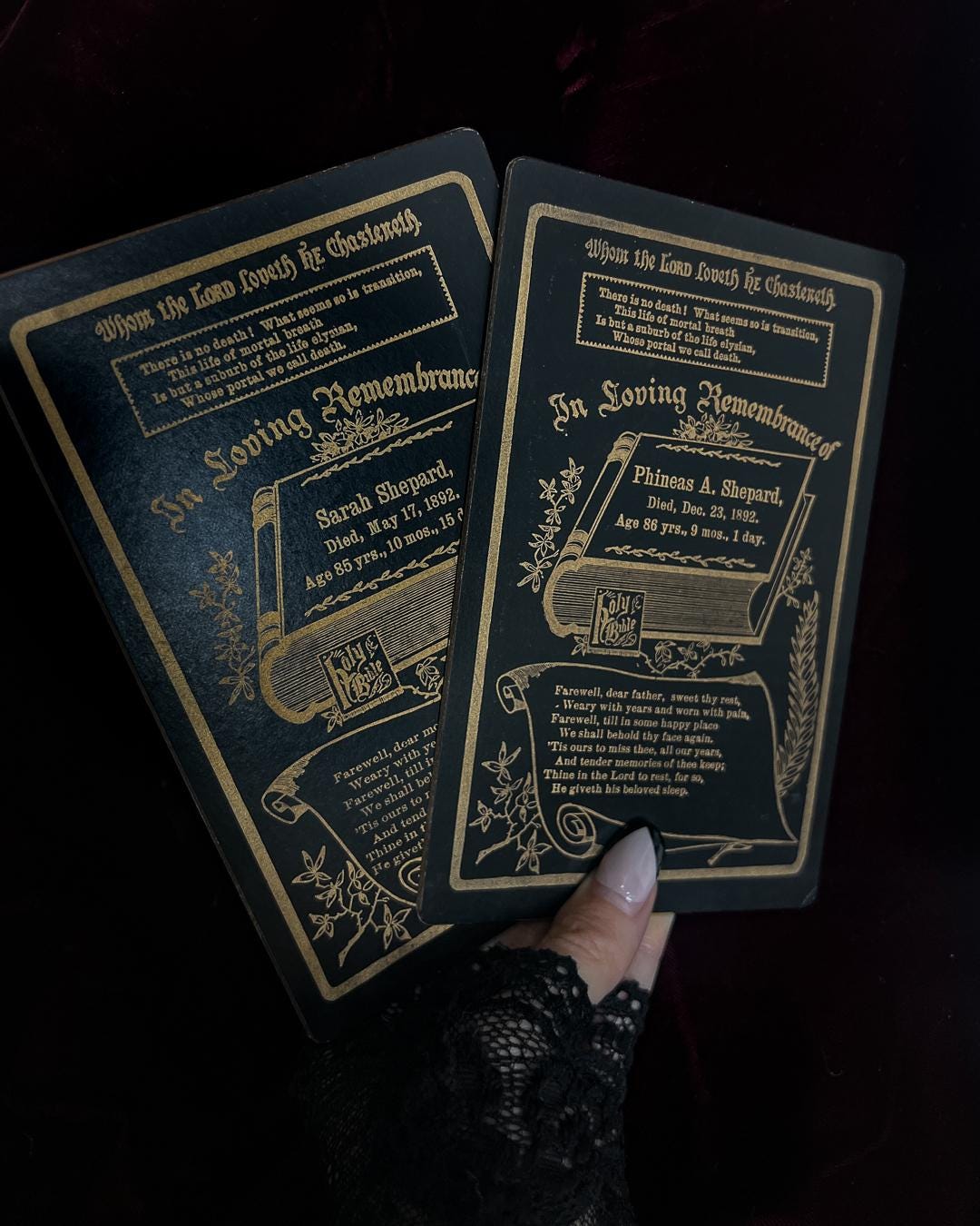 Victorian Husband & Wife Funeral Card Pair W/obituary, Black Gold, in ...
