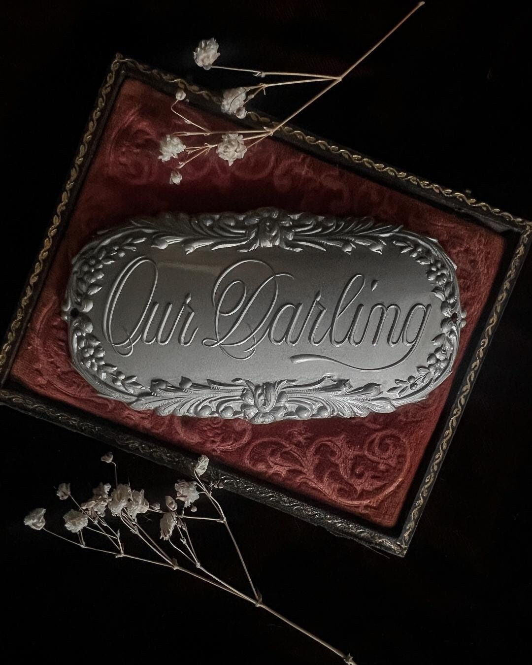 Our Darling Ornate Casket Plaque, Crane & Breed Co., Antique Child ...