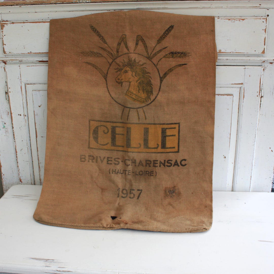 Original Old Large French Burlap Grain Sack With Striking Horse ...