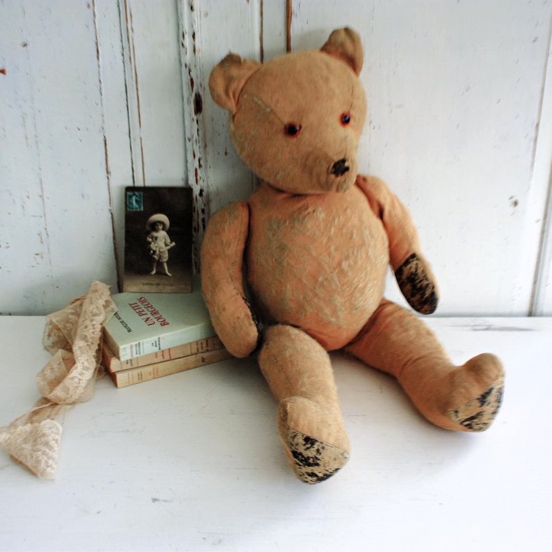 Large Old English Threadbare Teddy Bear 23" , Jointed Mohair - Etsy