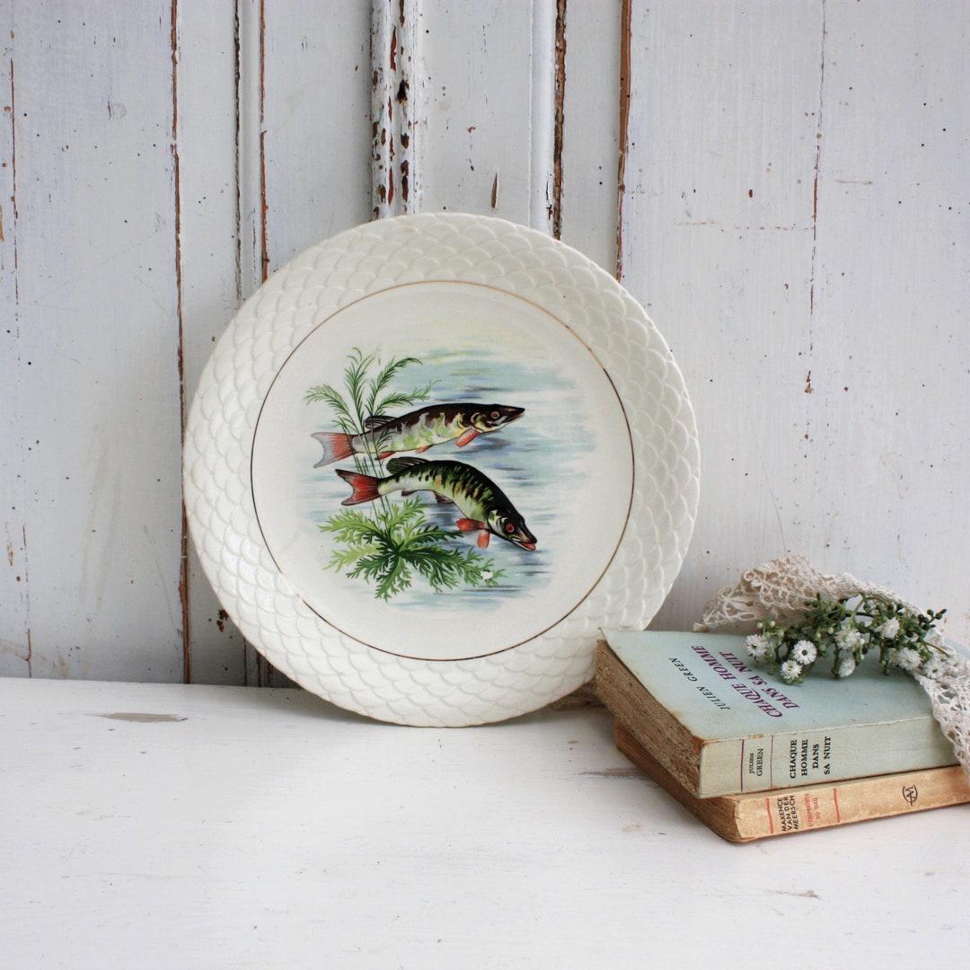 French Vintage Fish Plate by Gien, Decorative Plate Wall Hung Seaside ...