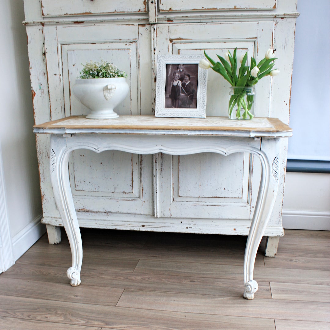 French Carved Wood Console Table, Distressed White Painted Table - Etsy