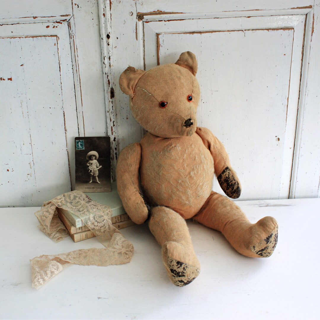 Large Old English Threadbare Teddy Bear 23" , Jointed Mohair - Etsy