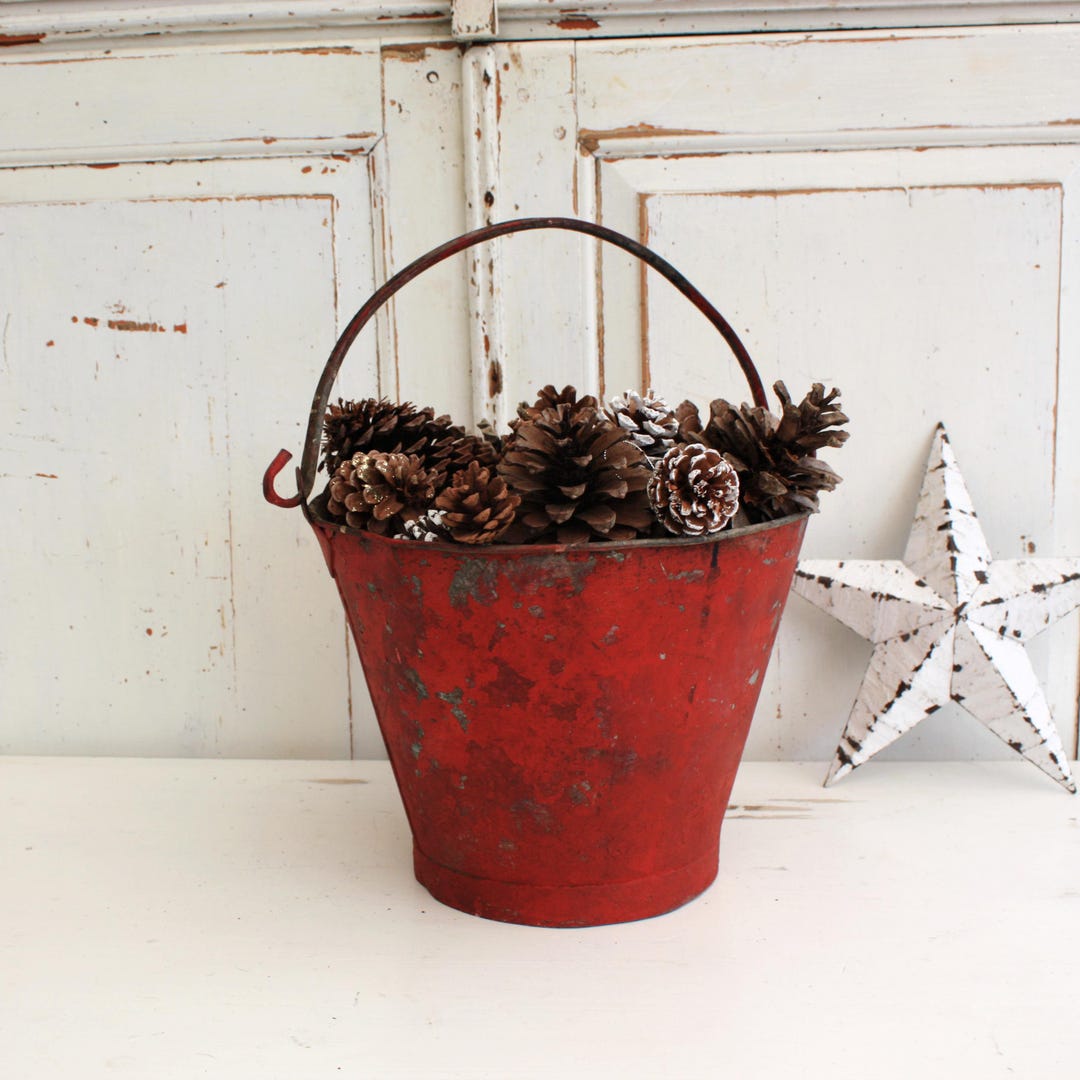Old Red Metal Bucket for a Planter and Seasonal Home Decor - Etsy