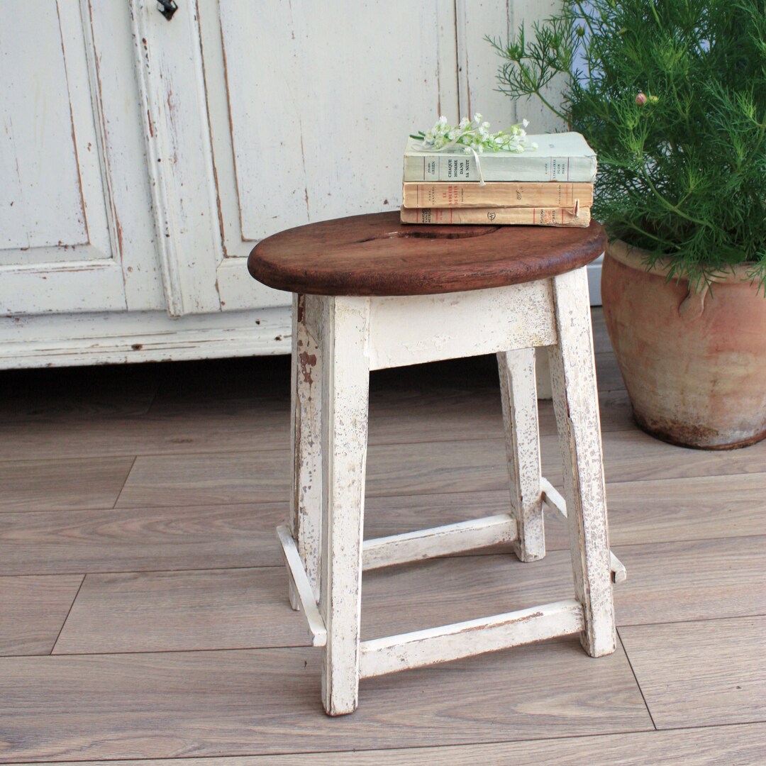Old Rustic White Painted Wooden Stool Vintage Painted Stool - Etsy