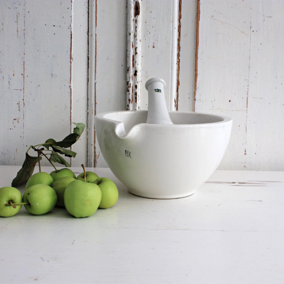 Large Rare French Ceramic Pestle and Mortar, Apothecary Pharmacy Spice ...