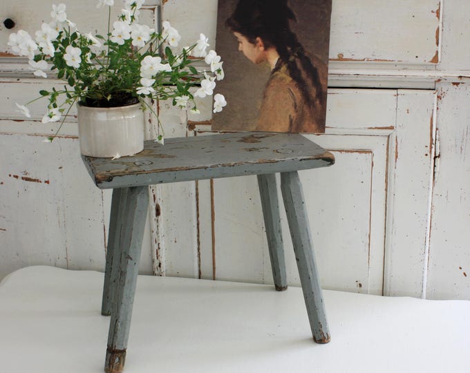 Old Rustic Grey Painted Wooden Milking Step Stool, Vintage Painted ...