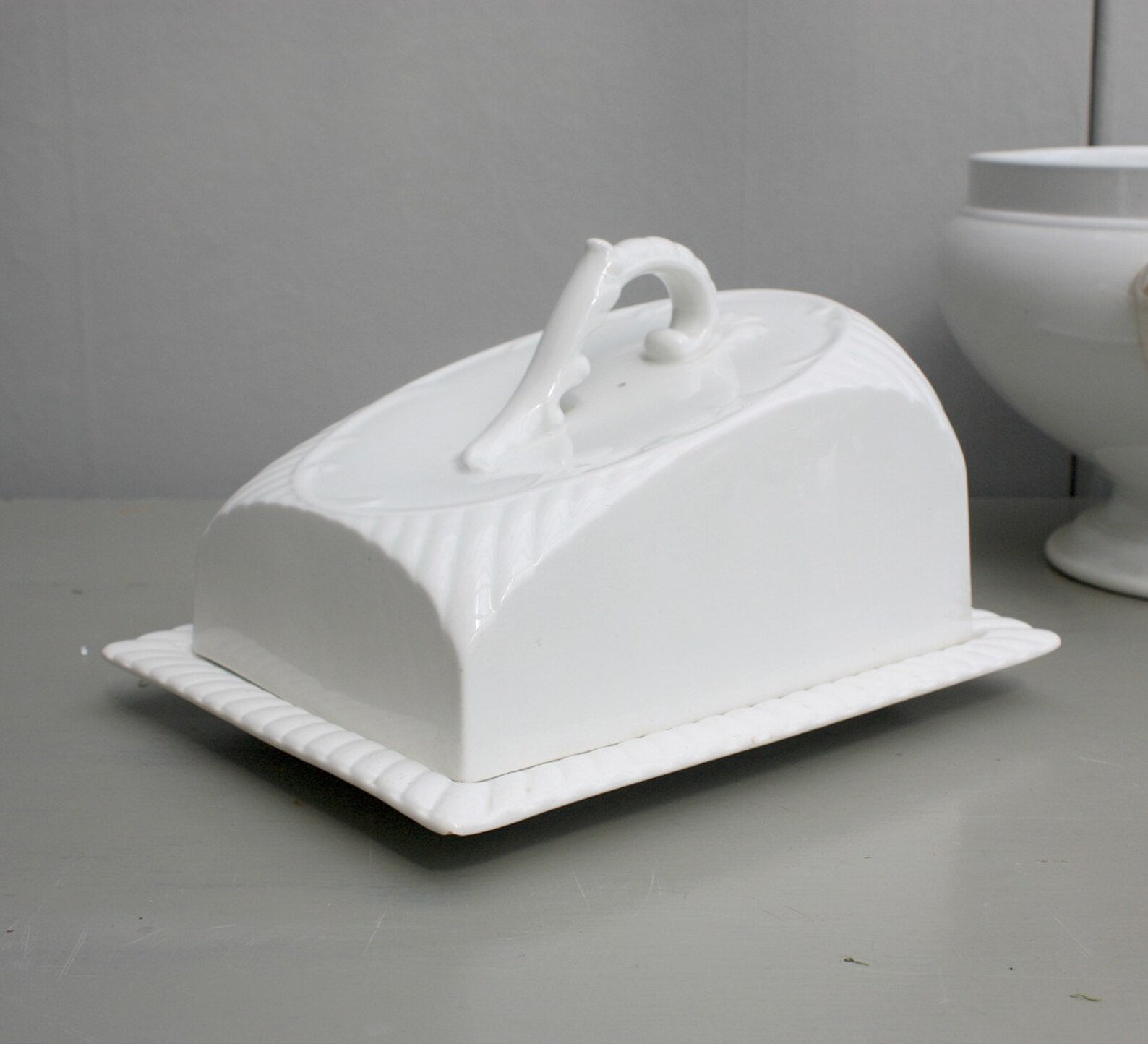 Large English White Vintage Covered Cheese Plate - Etsy