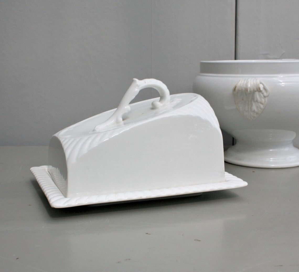 Large English White Vintage Covered Cheese Plate - Etsy