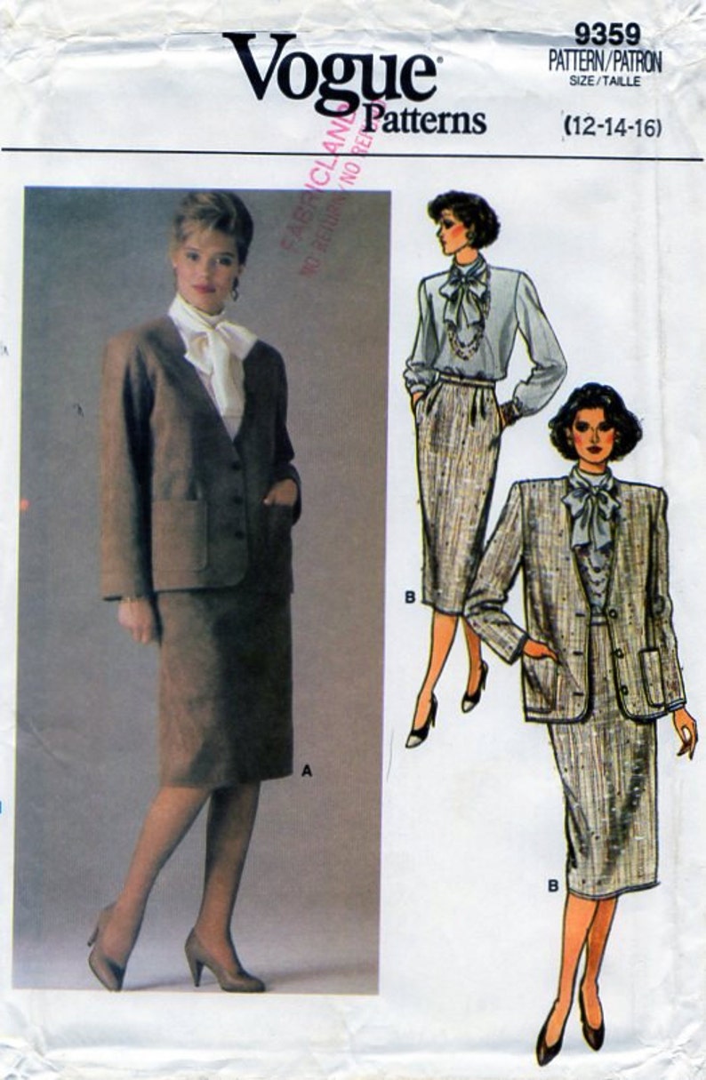 Women Suit, Sewing Pattern, Vogue 9359, Collarless Blazer, Button Front ...