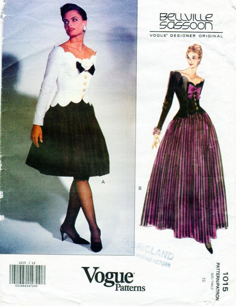 Vogue 1015, Bellville Sassoon, Womens Evening Wear, Sewing Pattern, off ...