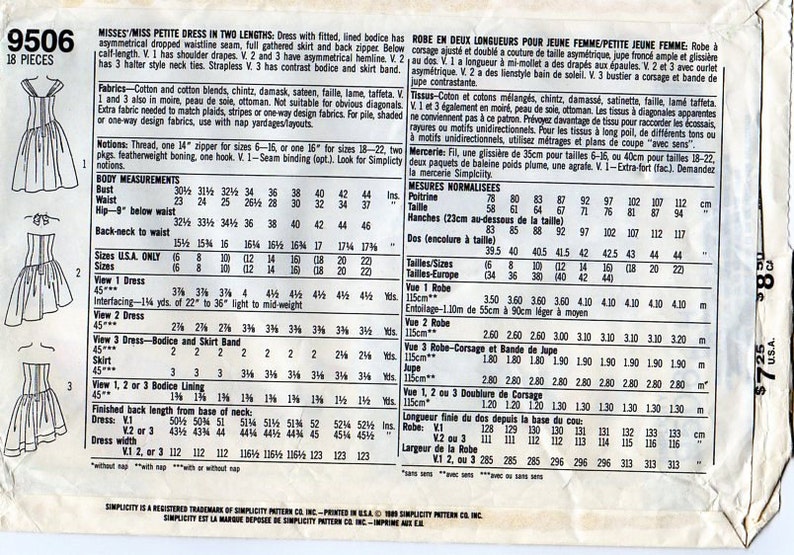 Simplicity 9506, Bridal, Special Event, Prom Dress, Sewing Pattern, off ...