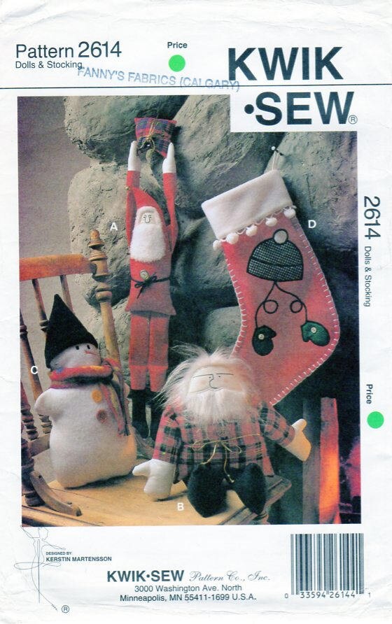 Kwik Sew 2614, Rustic, SANTA CLAUS, St. Nick, Snowman, Stocking, Soft ...