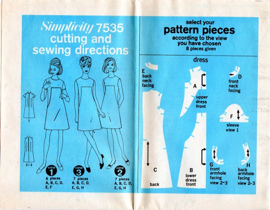 Simplicity 7535, 60's Style, Aline, Day Dress, Sewing Pattern, Color ...