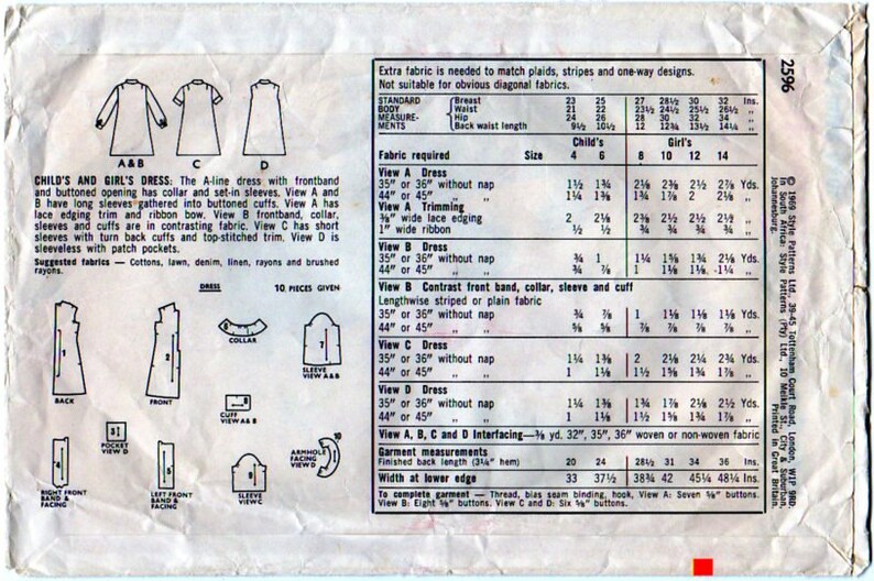 Style 2596, Girl Dress, Sewing Pattern, Long Sleeve Dress, Short Sleeve ...