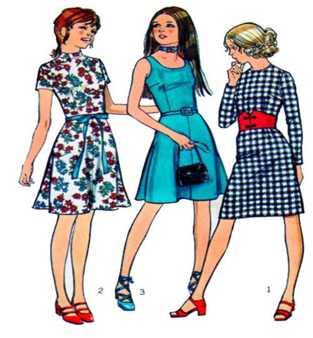 70s, Dress Sewing Pattern, Simplicity 9552, Short Sleeve, High, Round ...