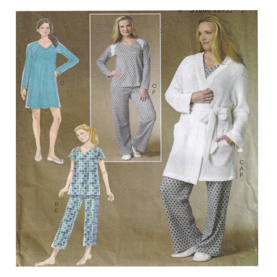 Women Sleepwear, Sewing Pattern, Butterick 6428, Nightgown, Pajamas ...
