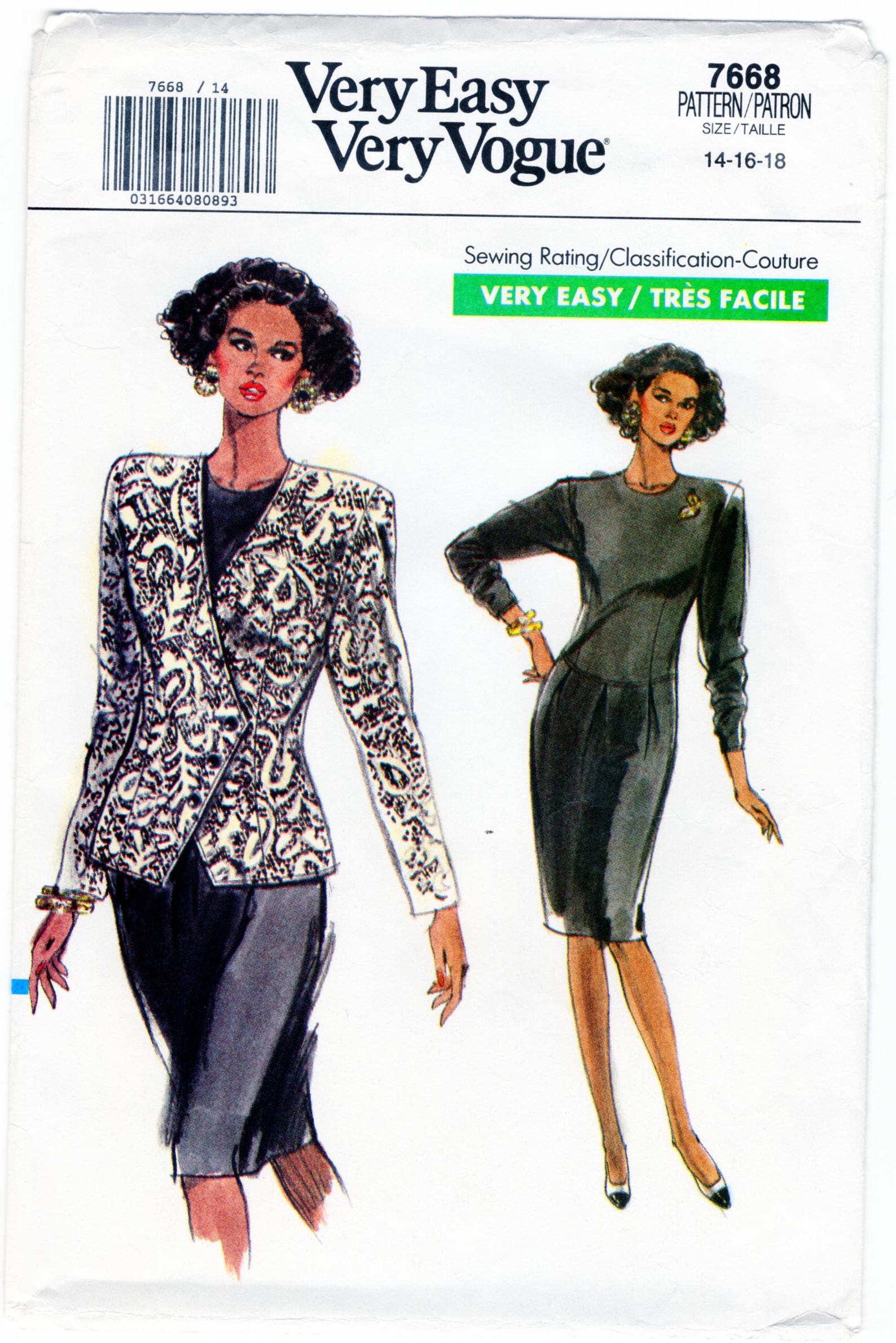 Vogue 7668 Women Dress Sewing Pattern, 80s Fashion, Round Neckline, Fit ...