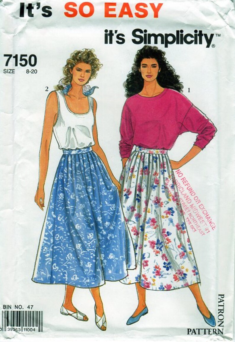 Simplicity 7150, Women, Full Skirt, Pleated Skirt, Pull Over Top, Loose ...
