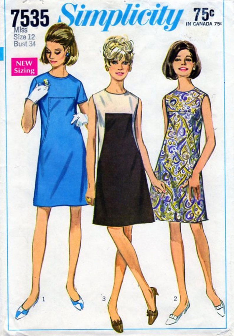 Simplicity 7535, 60's Style, Aline, Day Dress, Sewing Pattern, Color ...