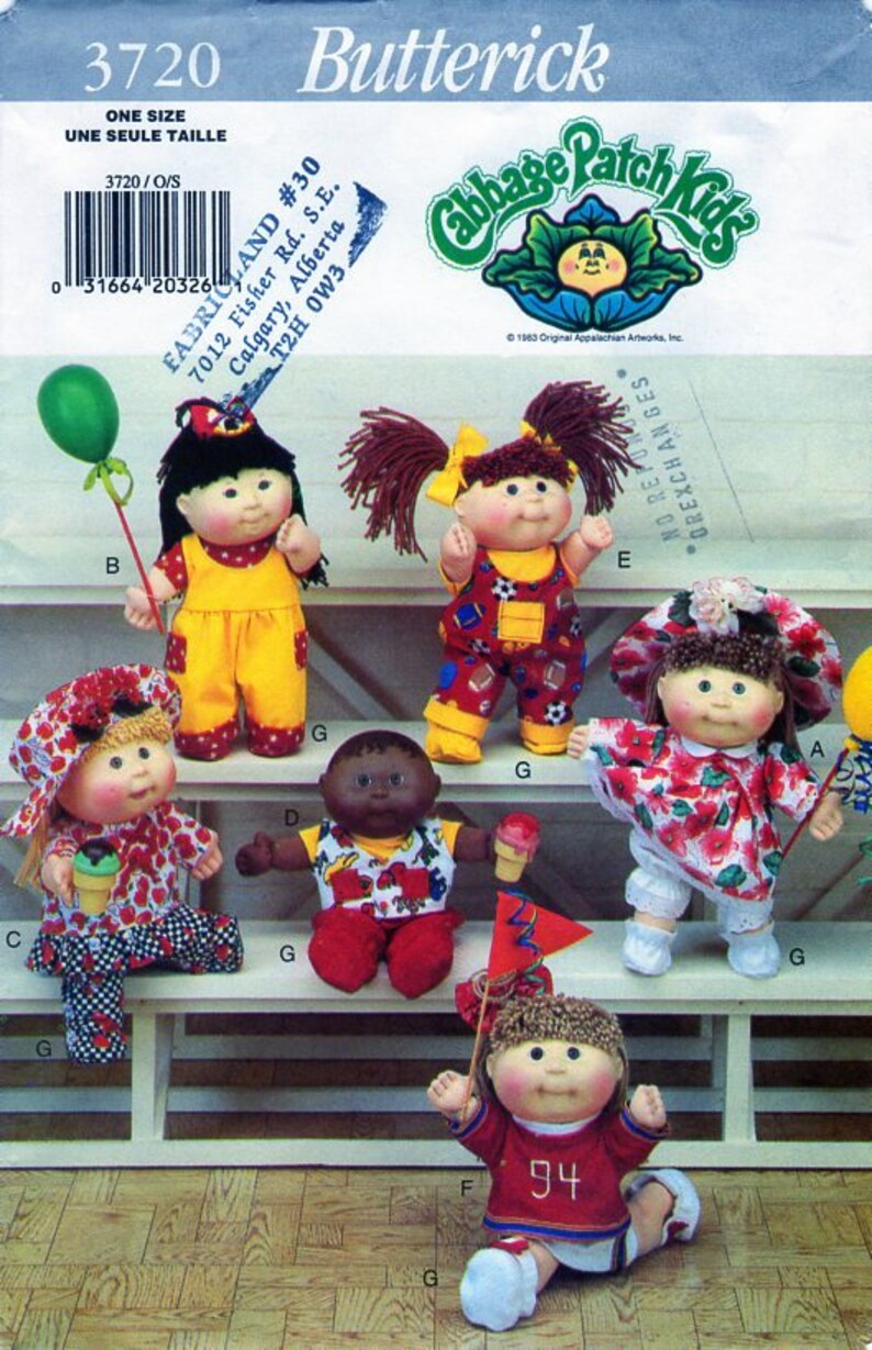 Cabbage Patch Kids, Butterick 3720, Doll Clothing, Sewing Pattern ...