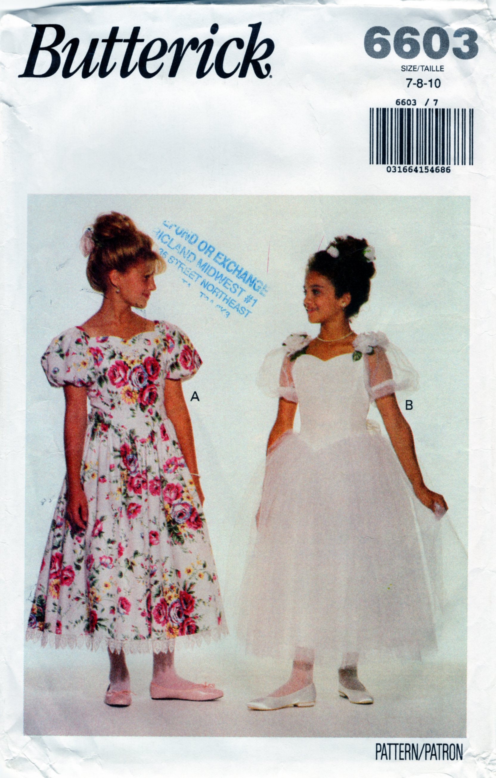 Girl Ballet Style Dress Sewing Pattern, Butterick 6603 Princess Bodice ...